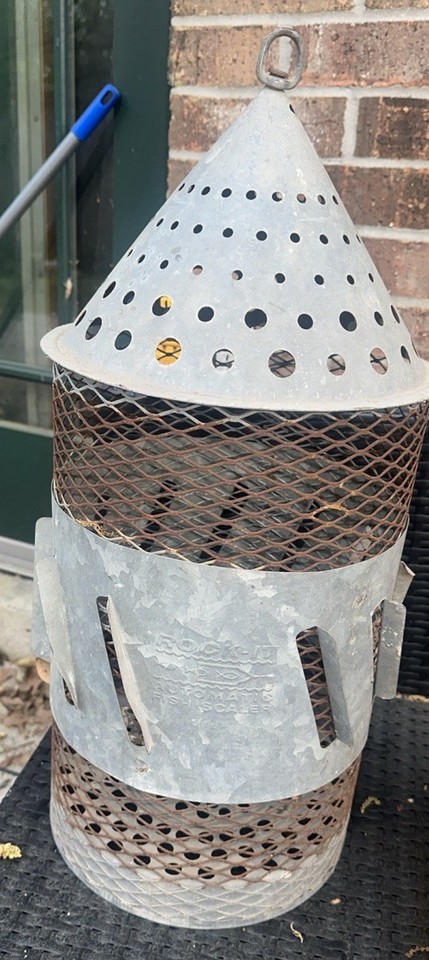 Vintage ROCK-IT Automatic Fish Scaler Galvanized Metal Fishing Bucket ...