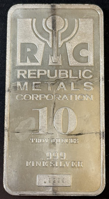 10 Oz .999 Silver RMC Republic Metals Corp Logo Back Bar Stack Silver ...