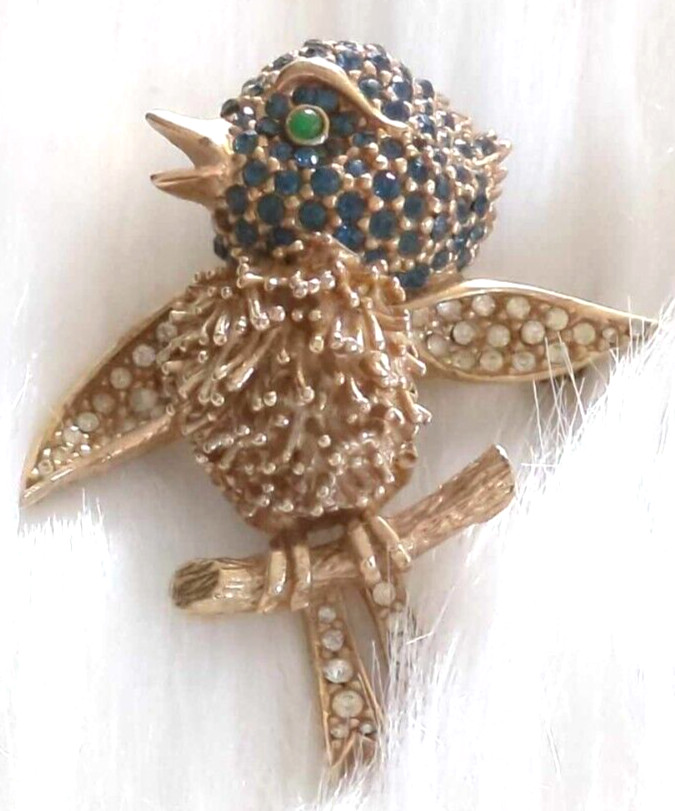 Vintage Signed Ciner Goldstone Bird Branch Pin Brooch… - Gem