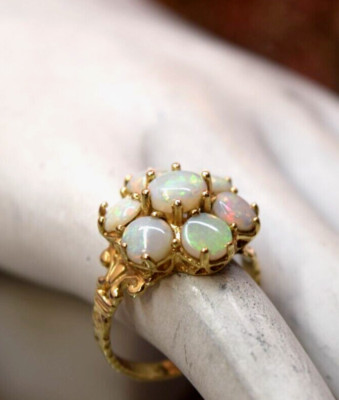 Antique 14K Yellow Gold Fire Opal Ring 7 Opals | eBay