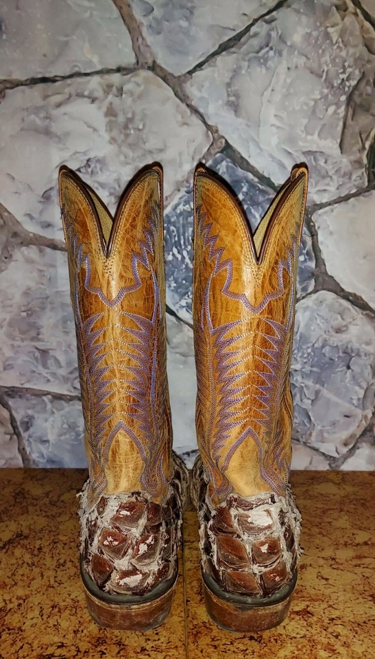 Lucchese Bootmakers Brooks Pirarucu Fish Brown Leather Boots Size 10.5 ...