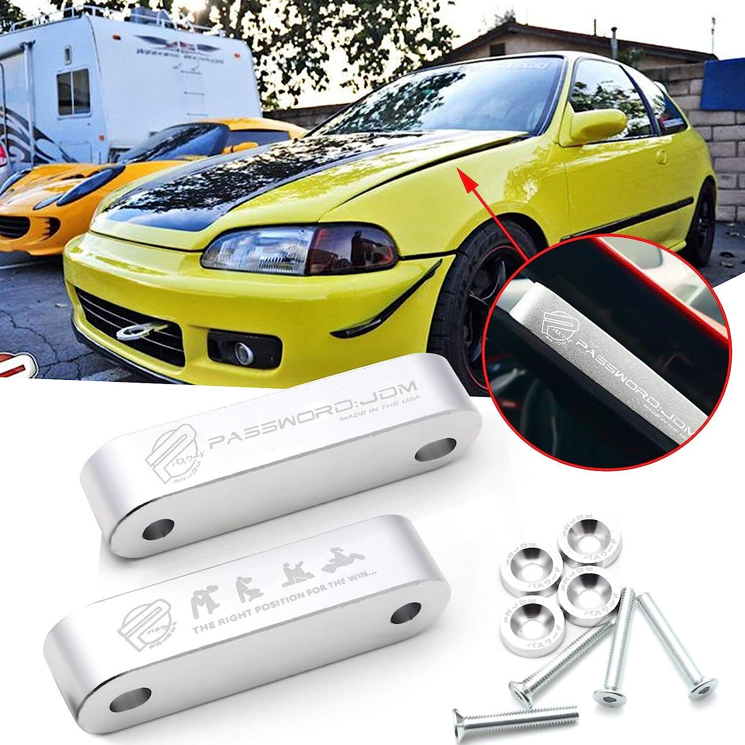 JDM Aluminum Billet Hood Vent Spacer Riser Kit For Honda Civic Acura ...