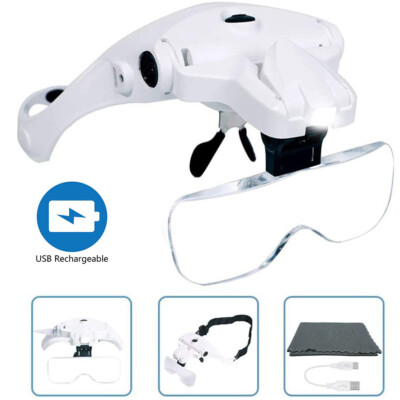 2 LED Headband Headset Head Lamp Light Jeweler Magnifier Magnifying ...