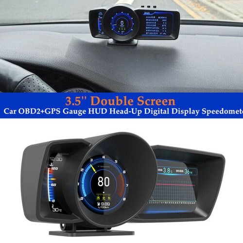 Smart 3.5'' Double OBD2+GPS Screen Car Gauge Head-Up Digital Display ...