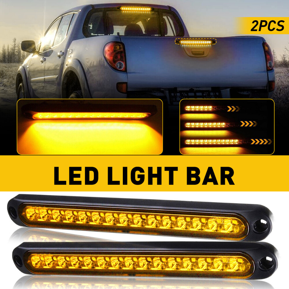 2X 15LED Amber Car Truck DRL Brake Turn Signal Side Marker Tail Strip ...
