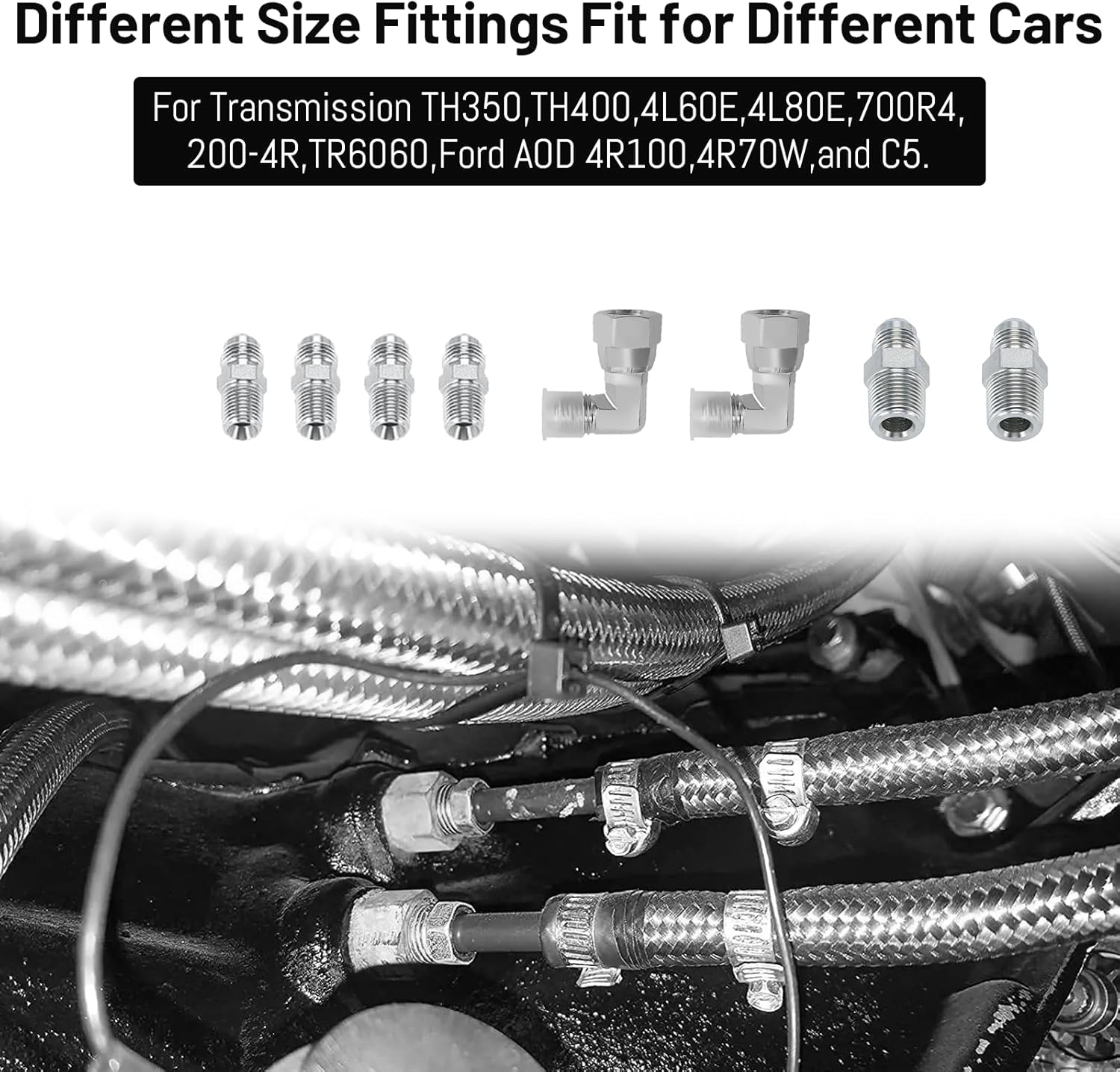 SS Braided Transmission Cooler Hose lines Fittings TH350 700R4 TH400 52 ...