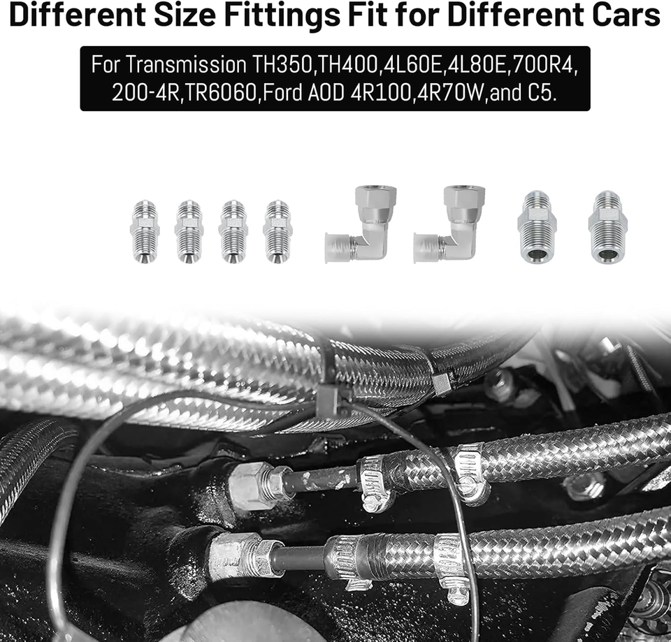 SS Braided Transmission Cooler Hose lines Fittings TH350 700R4 TH400 52 ...