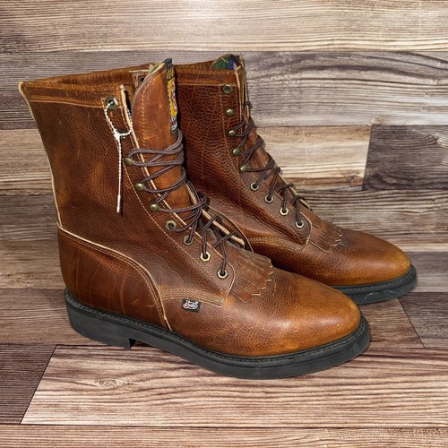 Justin Work Boots Conductor Men 12 D 8" 0762 USA Made Brown Leather ...