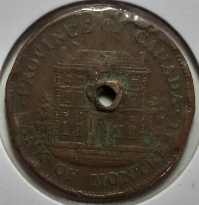 1844 BANK OF MONTREAL CANADA HALF PENNY TOKEN COIN HOLED | eBay
