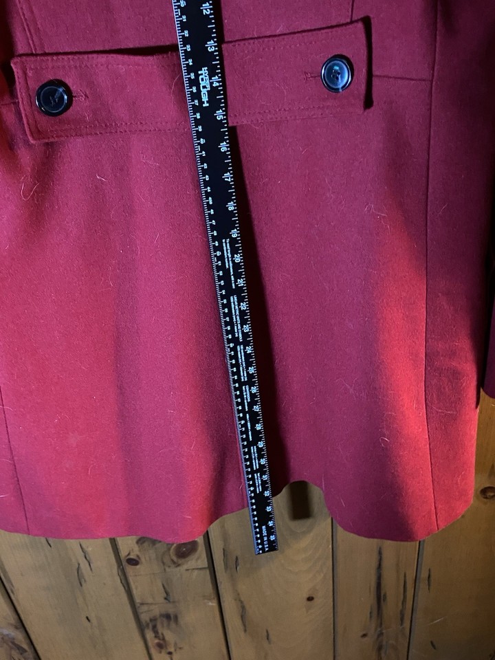 Tommy Hilfiger Red Wool Blend Duffle Coat Faux Fur Hood Toggle Closure ...