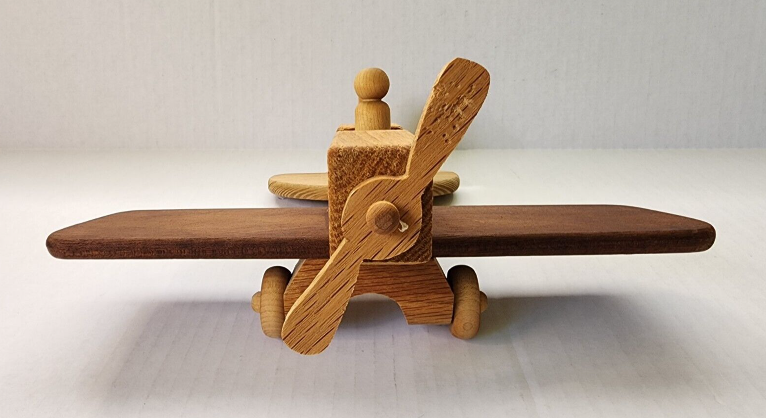 Wood toy airplane handcrafted single wing wheels & prop turn wood ...