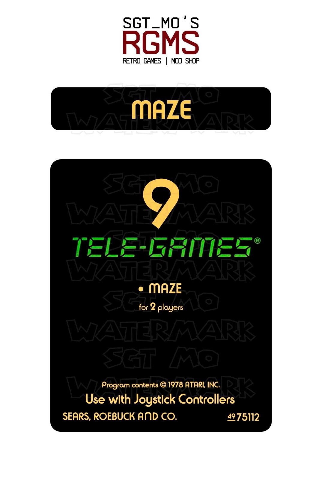 Atari 2600/Sears Tele-Games Replacement Label - Maze | eBay