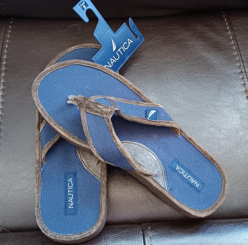 NWT~NAUTICA DISTRESSED "Denim like" FLIP FLOP SLIP ON SANDAL SHOE~Navy ...