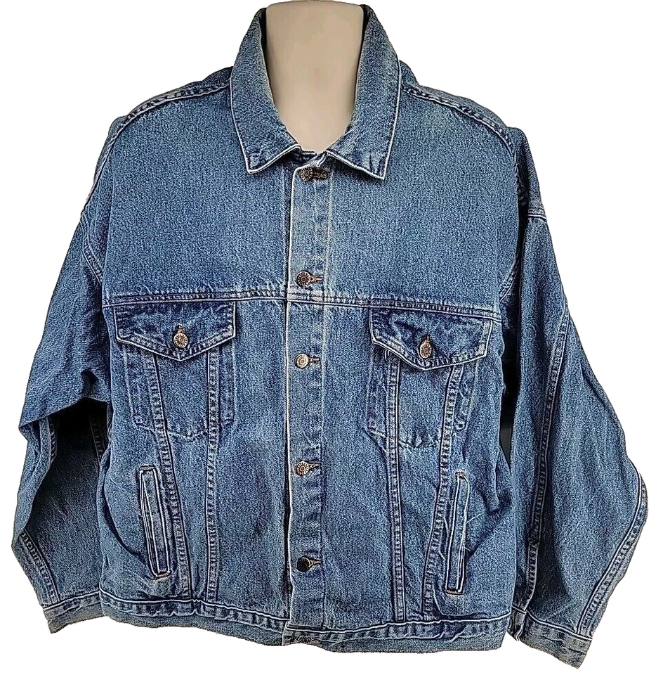 U.S. Marine Corps Embossed Logo Trucker Style Denim Jacket XL Made In ...