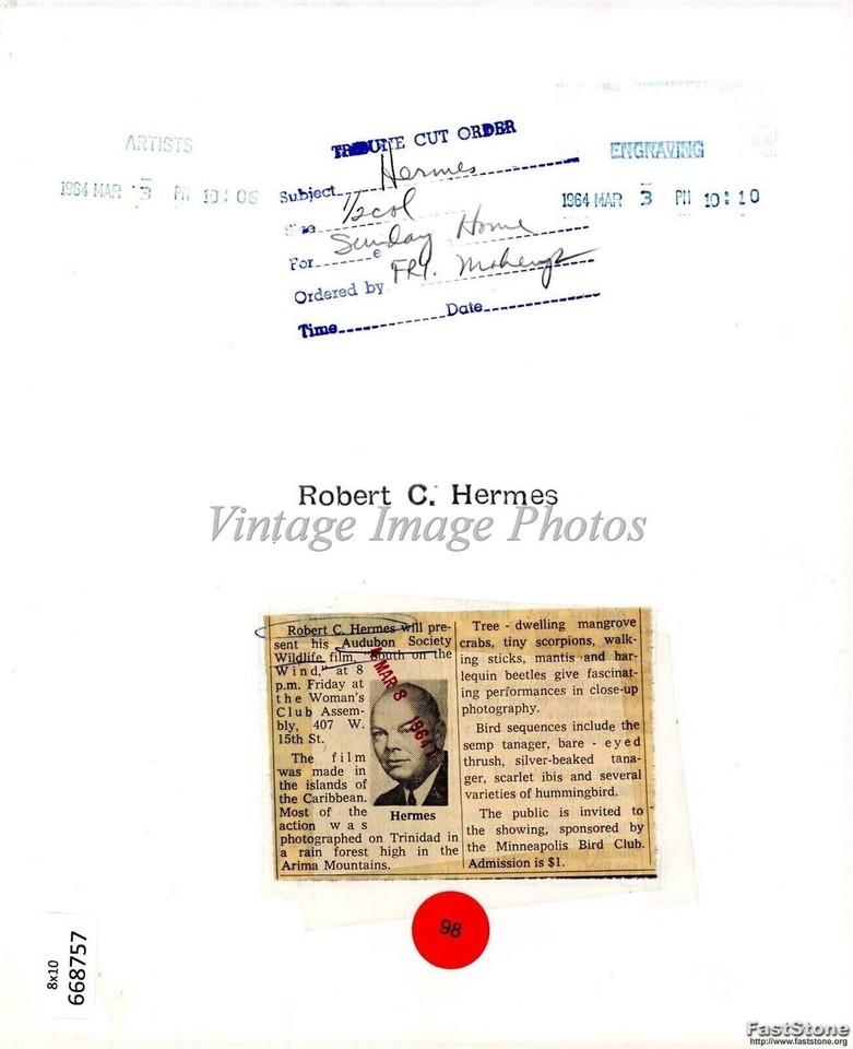 1964 Photo Business Robert Hermes Audubon Society Wildlife Film 8X10 ...