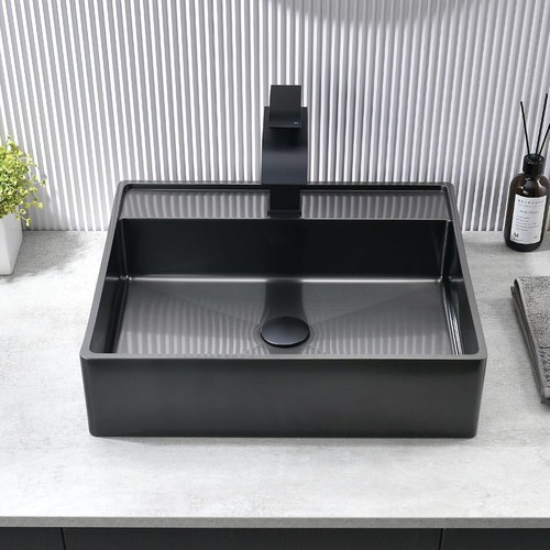 Black Stainless Steel Ship Basin 19 x 16 Inch Bathroom Sink Above ...