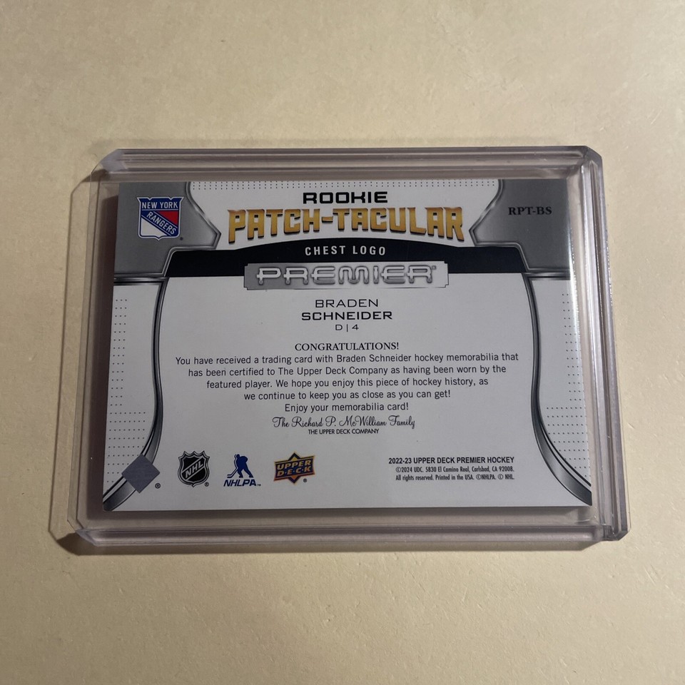 2022-23 Upper Deck Premier BRADEN SCHNEIDER Rookie Patch-Tacular /25 ...
