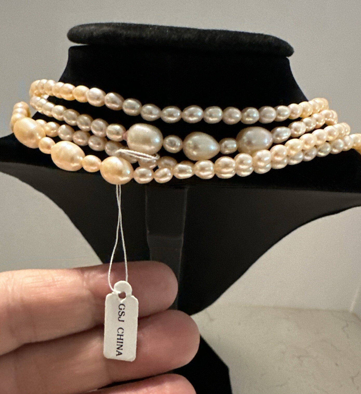 GSJ Soft Color Freshwater Pearl Long Necklace Peach Pink NEW | eBay