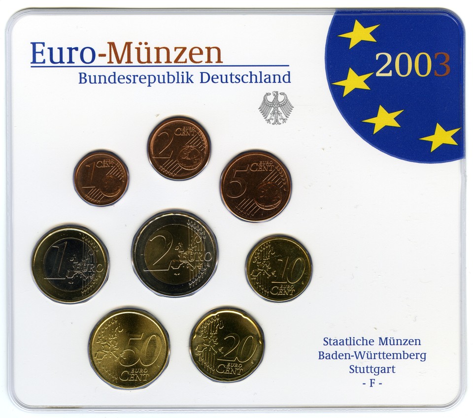 GERMANY 2003, OFFICIAL BU SET - Euro mint set 8 coins F ☆ ALEMANIA ...