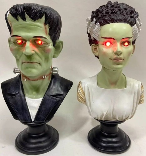 Frankenstein & His Bride Bust Light Up LED Eyes Red Halloween Decor ...