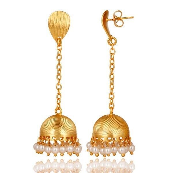 Traditional Handmade Pearl Beads Chain Jhumka Earring In Gold Plated ...