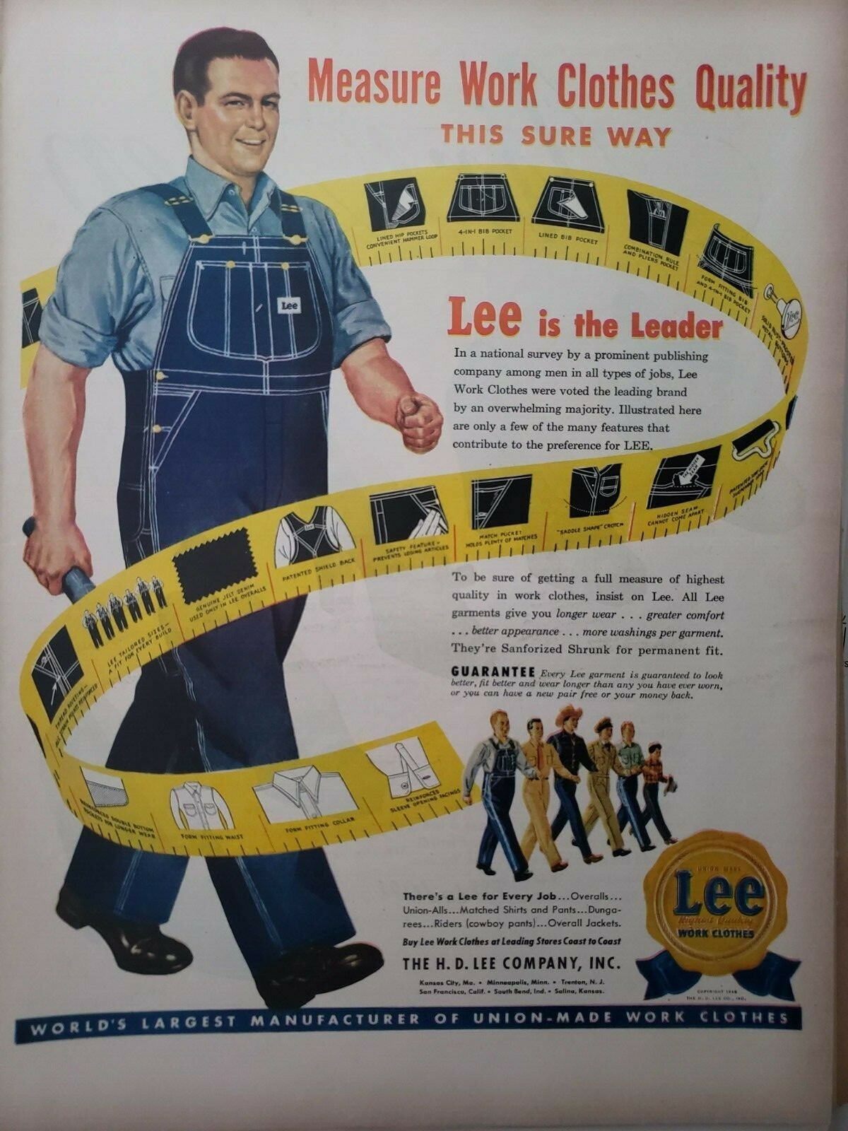 Vintage 1948 Lee Work Clothes Print Ad Ephemera Wall Art Decor Union ...