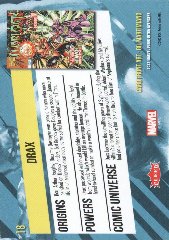 2022 Fleer Ultra Avengers Trading Card #18 Drax | eBay