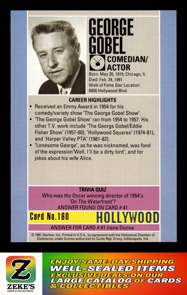 1991 Starline Hollywood Walk of Fame #160 George Gobel | eBay UK