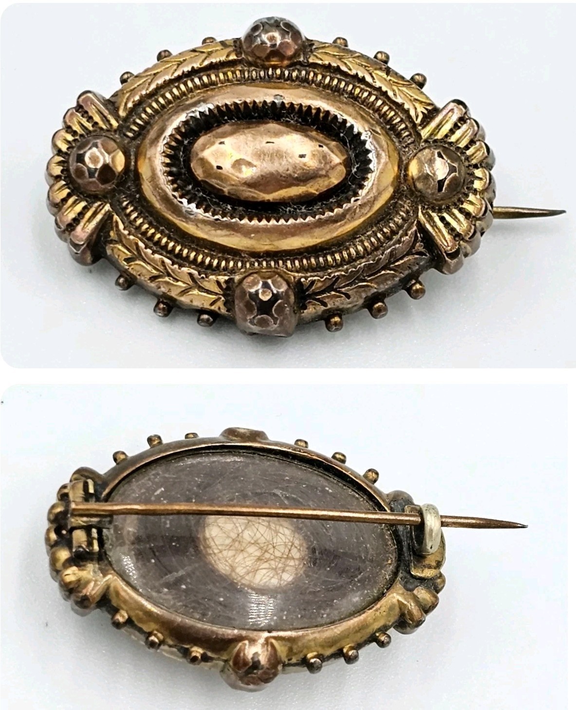 Antique Victorian Mourning Hair Brooch Pin Old Gold F… - Gem