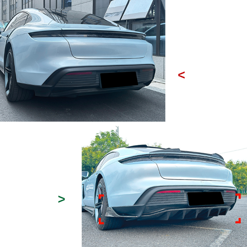 Carbon Fiber Look Rear Diffuser + Corner Extension For Porsche Taycan ...