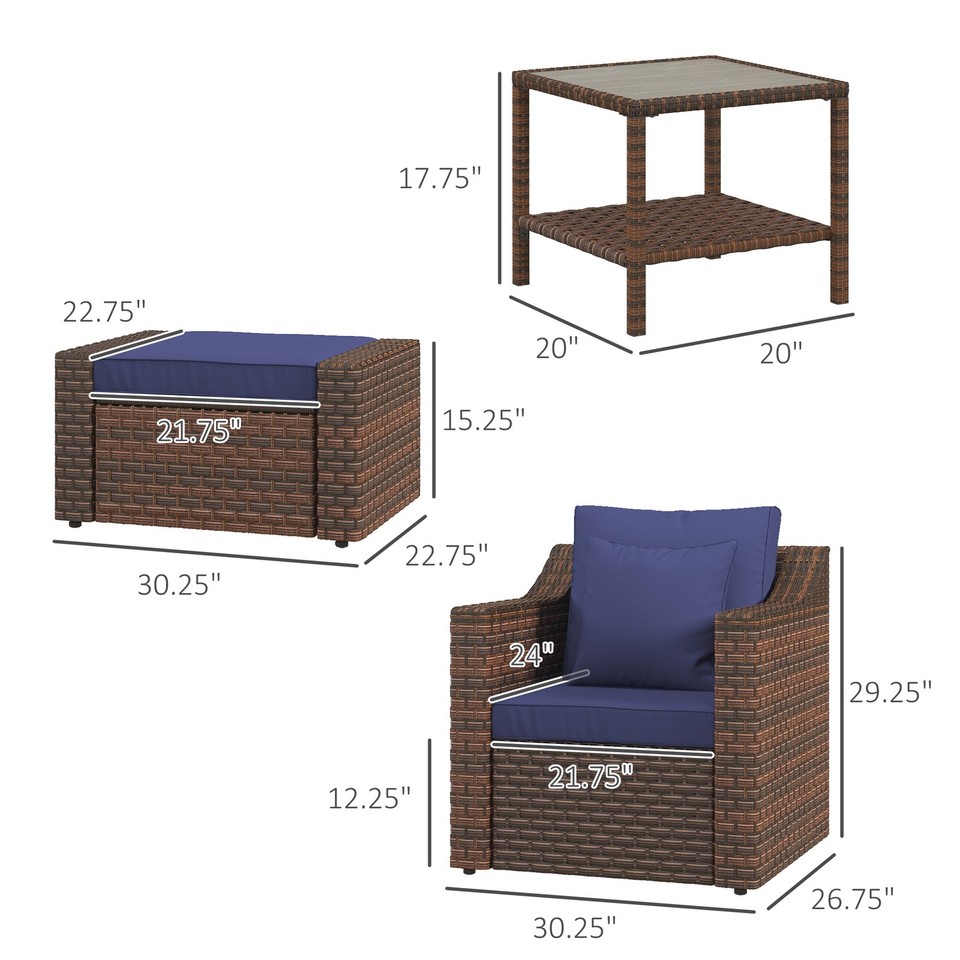 5pc Patio Furniture Set, All Weather PE Rattan Conversation Chair and ...