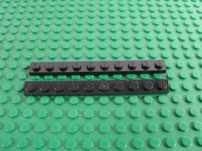 2x 1980s LEGO Black Plate 1x10 w/Solid Stud Bottom 6285 6276 6274 6080 ...