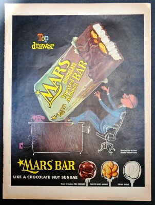1955 MARS BAR Chocolate Candy Office Worker Art Vintage Ad | eBay
