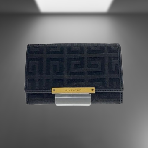 GIVENCHY Tri-fold Wallet Coin Purse Case Canvas Black 4G Monogram Logo ...