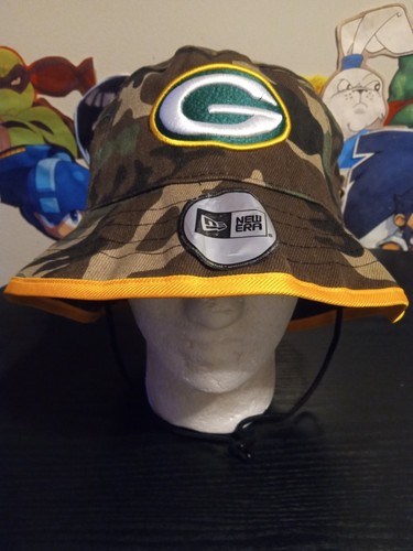 New Era NFL Green Bay Packers Bucket Hat Cap with Jaw string Army ...