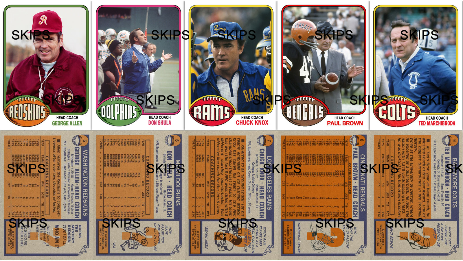 1976 STCC Legendary NFL Coaches 15 card set Landry Grant Madden Noll ...
