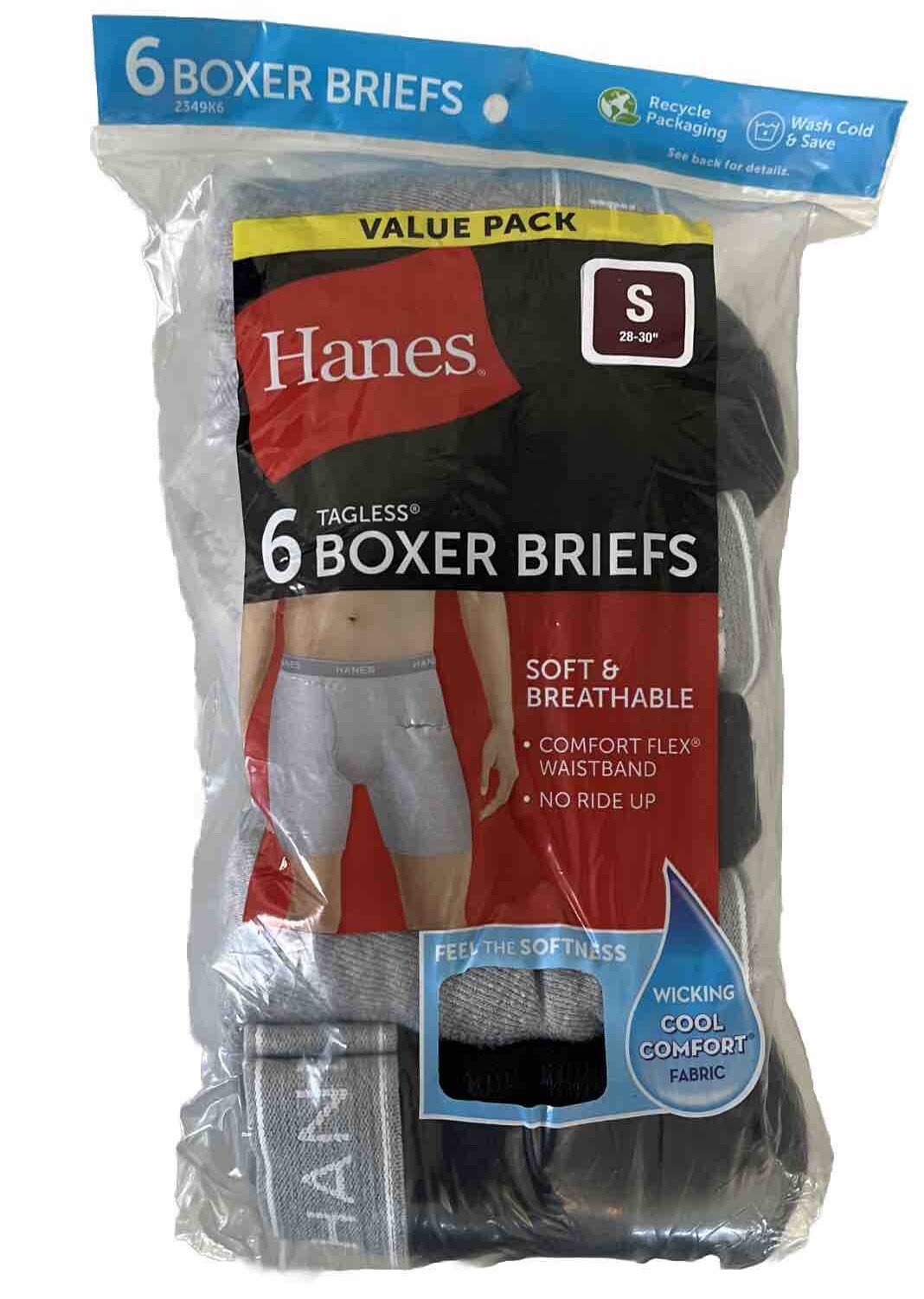 Hanes Value Pack Men's Size S/P Tagless Boxer Briefs 6 Pack Soft ...