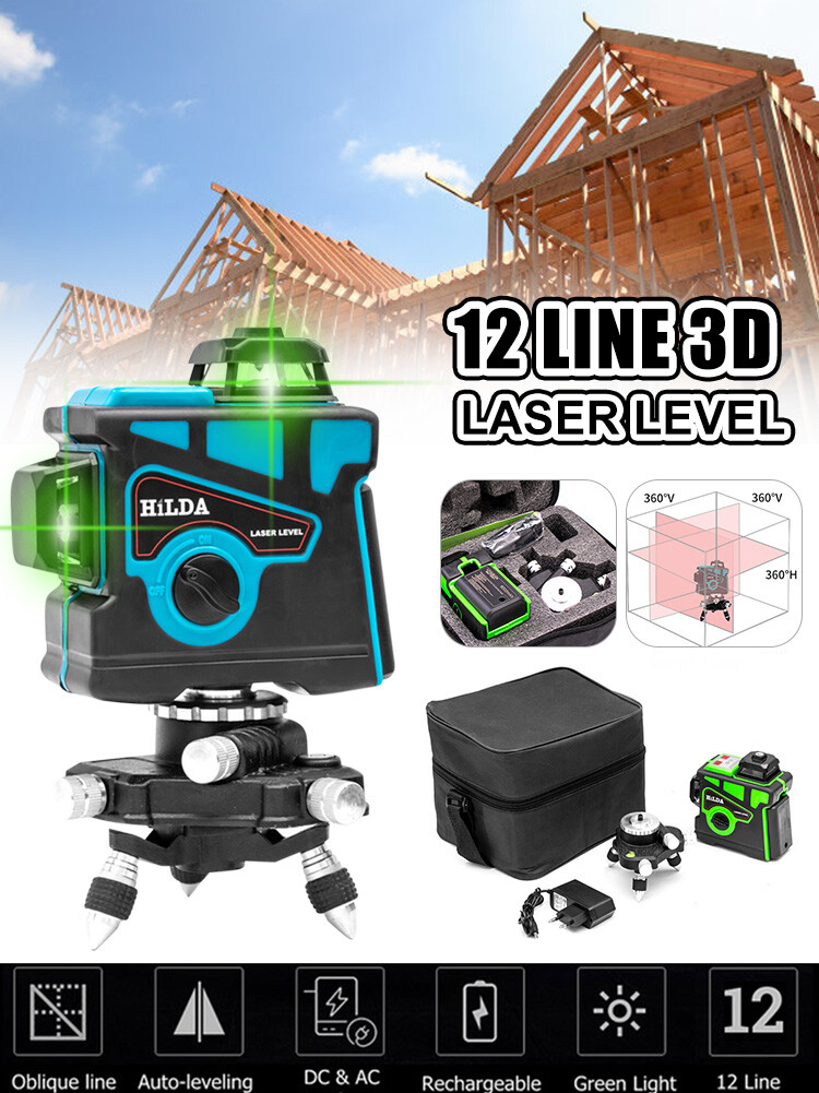 12 Line 3D Laser Level 3x360° Self-Leveling Horizontal Vertical Cross ...