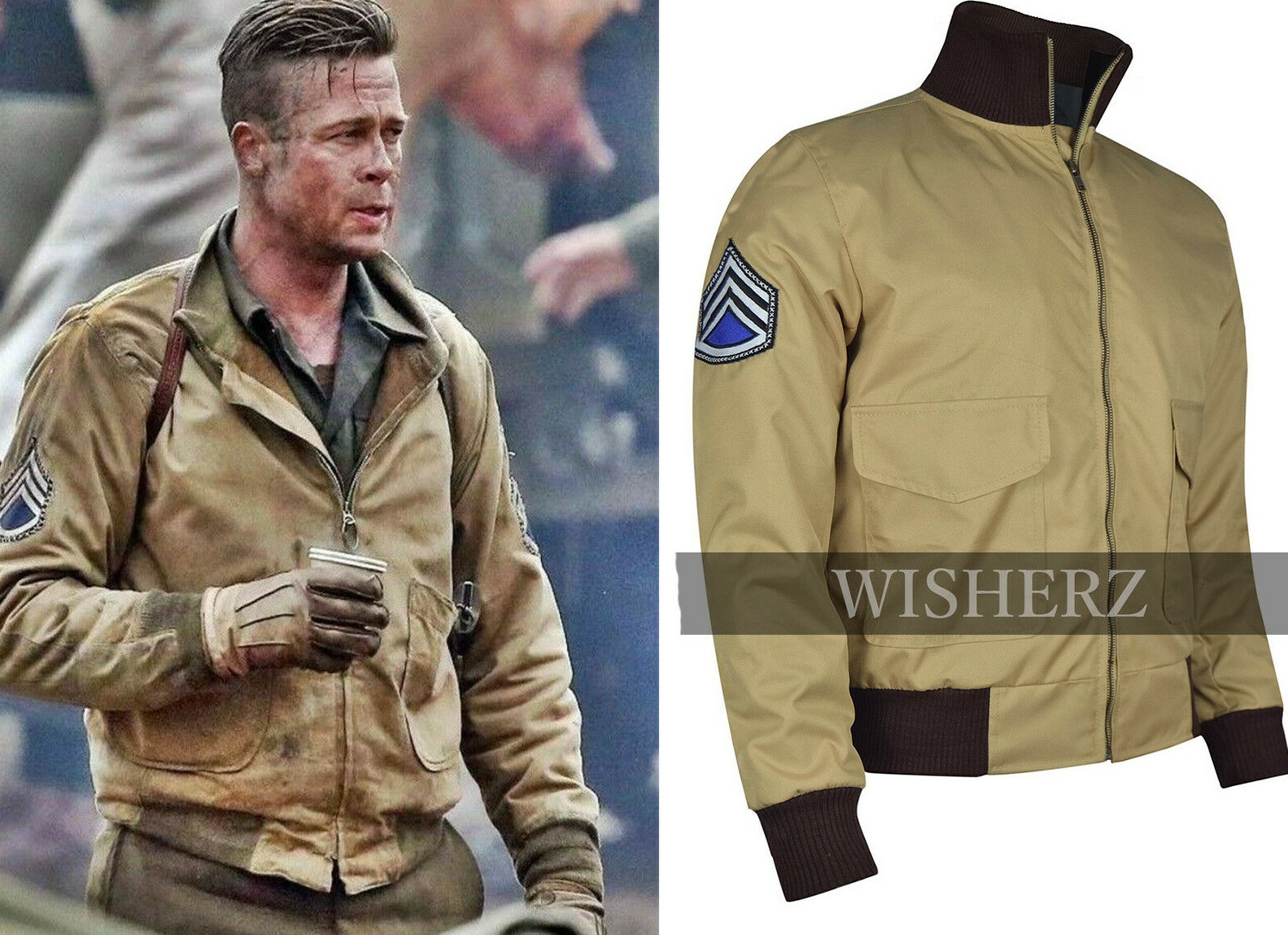 Brad Pitt Fury Jacket, US Military WW2 Fury Tanker Khaki, Cotton Bomber ...