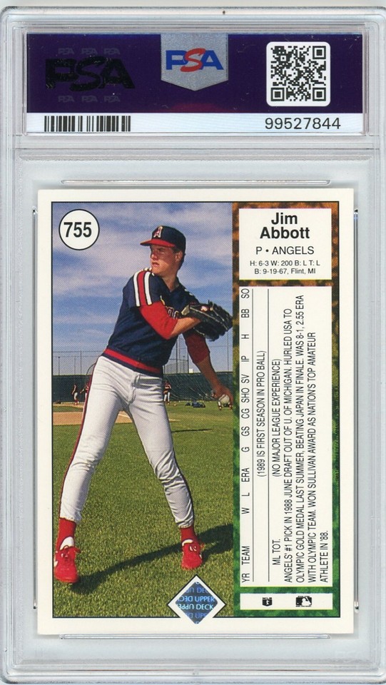 1989 Upper Deck Jim Abbott SIGNED #755 RC Rookie Card PSA 10 ...