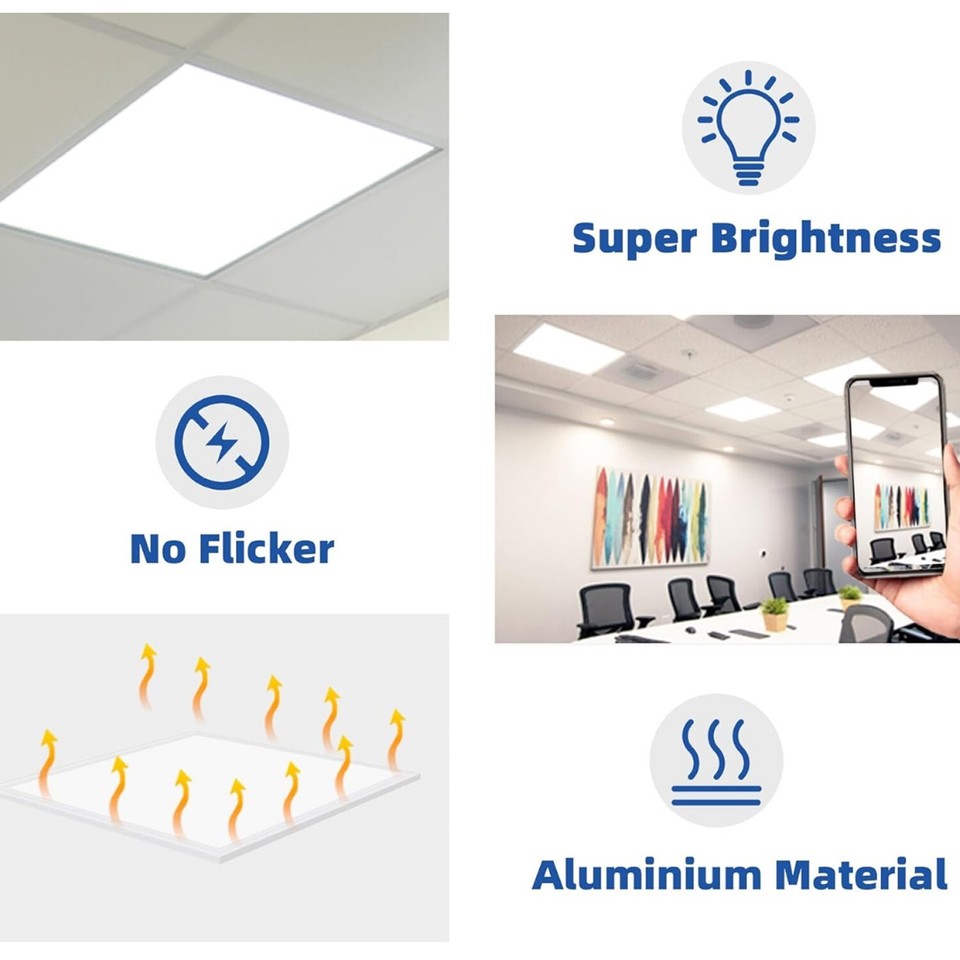 4Pack 2x2 FT LED Light Flat Panel,Dimmable Recessed Drop Ceiling Lights ...