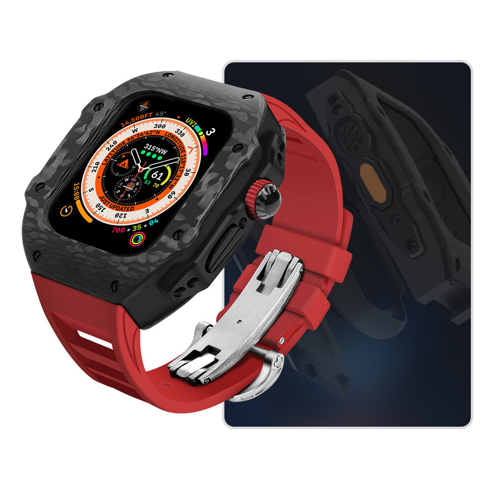 Mod Kit Genuine Carbon Fiber Case Rubber Band Strap For Apple Watch ...
