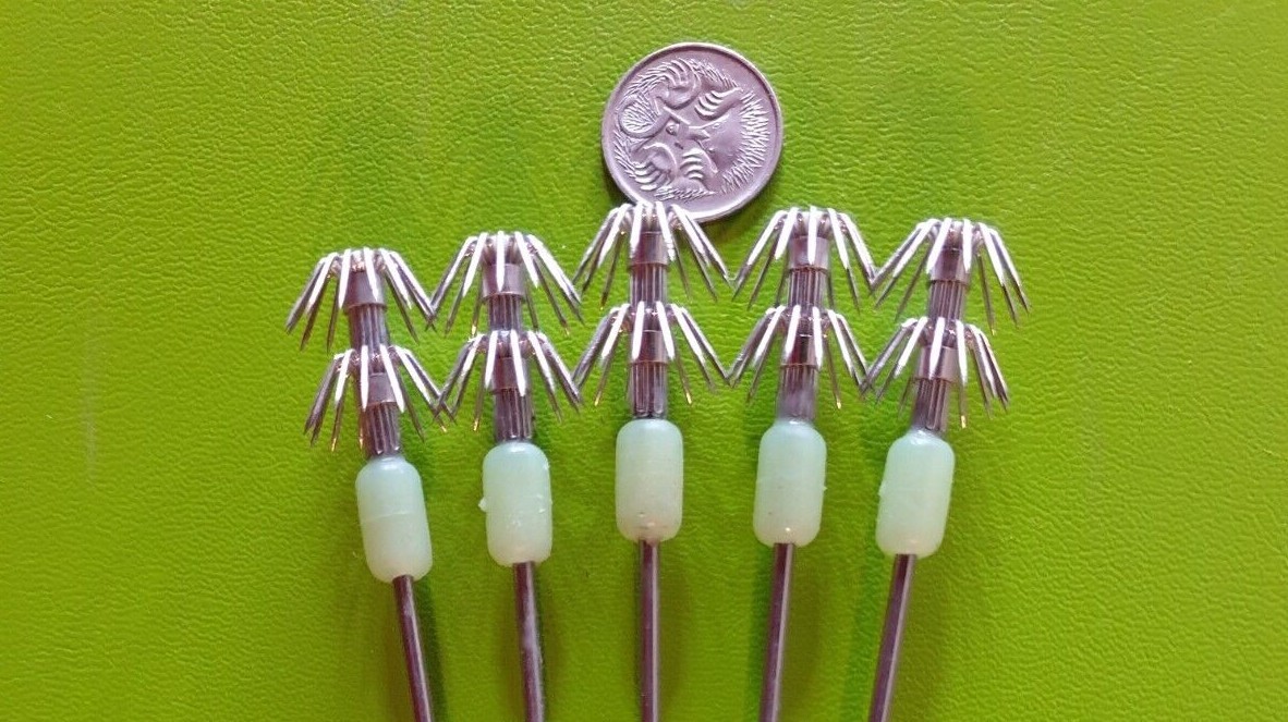 10x 150mm (16mm wide hooks) DFS METAL SQUID SPIKE JIG JIGS stainless ...