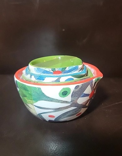 Crate & Barrel Este MacLeod Floral Bird Ceramic Nesting Measuring Cups ...