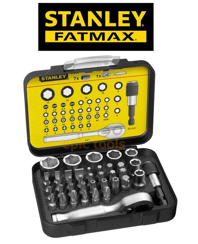 STANLEY Fatmax 39 Pc 1/4" Sq. Drive Mini Ratchet,Socket & Screwdriver ...
