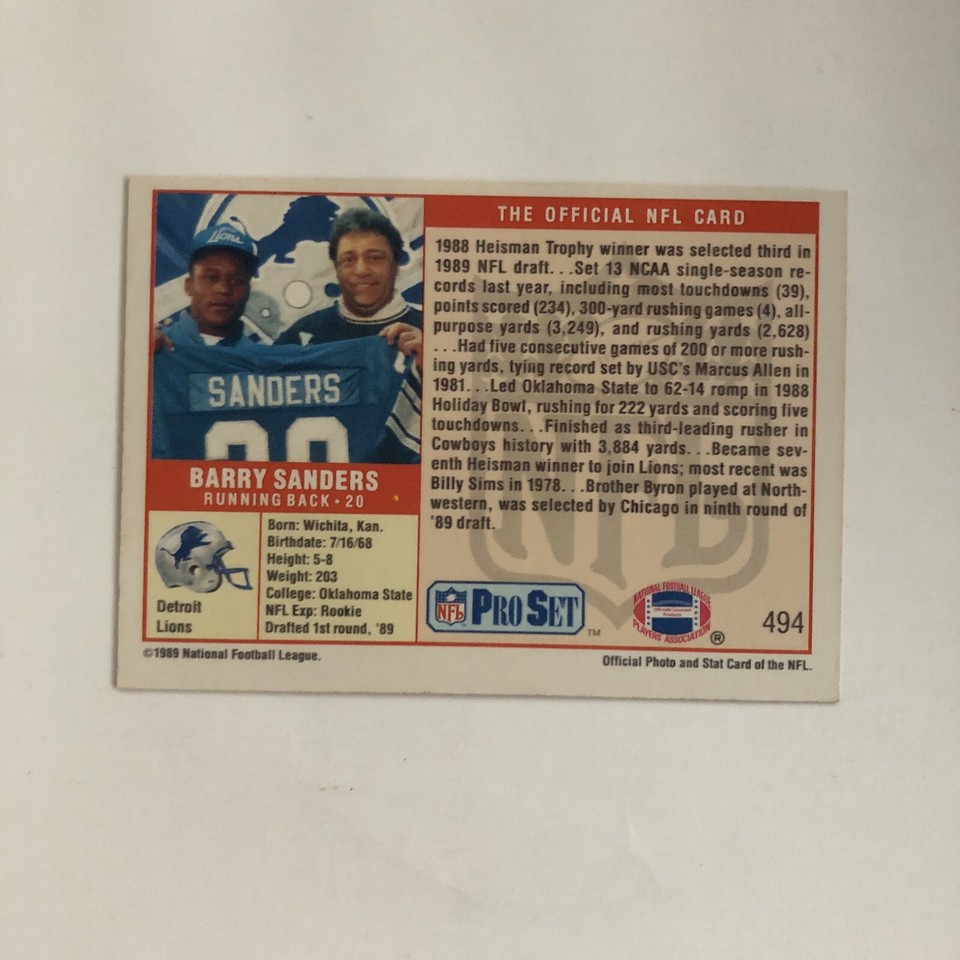 1989 Pro Set Barry Sanders #494 Rookie RC | eBay