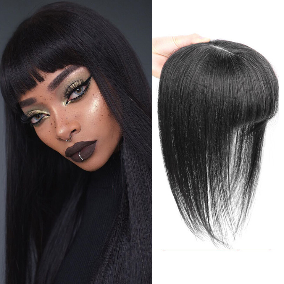 Women Straight 100% Remy Human Hair Clips in Top Toupee Hairpiece With ...