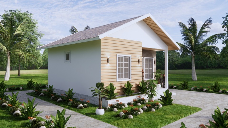 20x20 Feet Small House Plans 6x6 Meter 2 Bed 1 Bath Gable Roof PDF &A4 ...