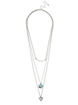 GUESS SILVER TONE,MULTI LAYER CHAINS,TURQUOISE DISK,GLITZ BAR,TRIANGLE ...
