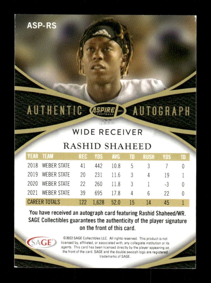 2022 Sage Aspire Red Rashid Shaheed #ASP-RS Rookie Auto RC | eBay